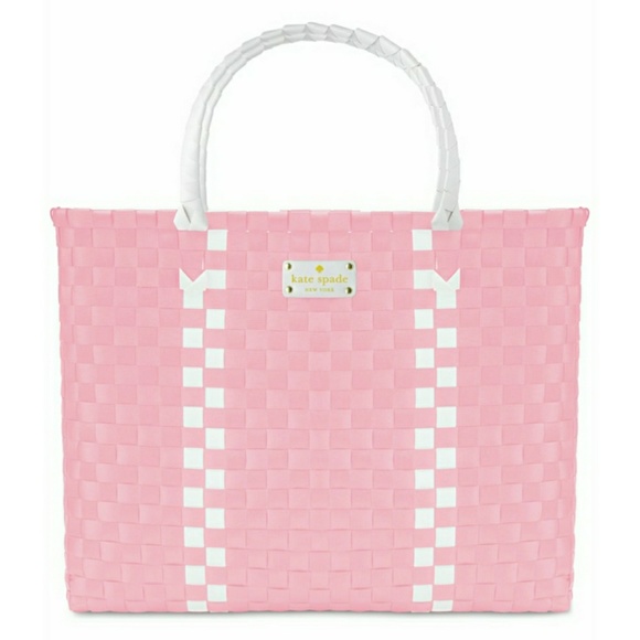 kate spade | Bags | Kate Spade Pink White Limited Edition Woven Beach ...
